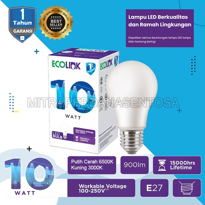 Jual Lampu Bohlam LED 10 watt Ecolink White/Warm White TAHAN LAMA SUPER ...