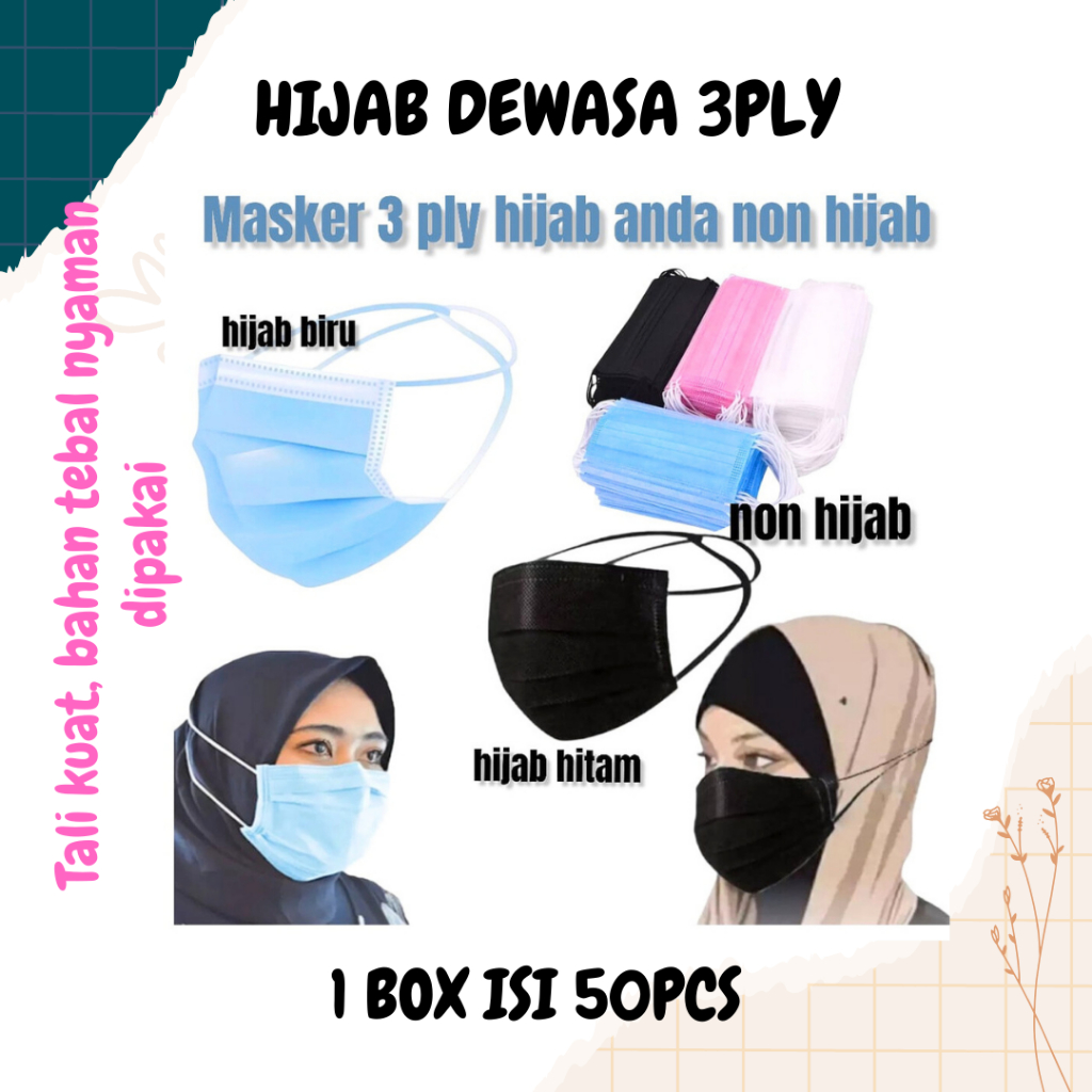 Jual Masker Headloop Hijab ISI 50PCS / Masker Hijab Medis Biru | Shopee ...