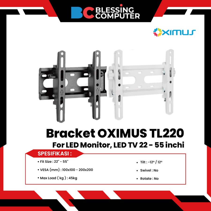 Jual Bracket OXIMUS TL220 (For LED Monitor, LED TV 22 - 55 inchi) Black ...