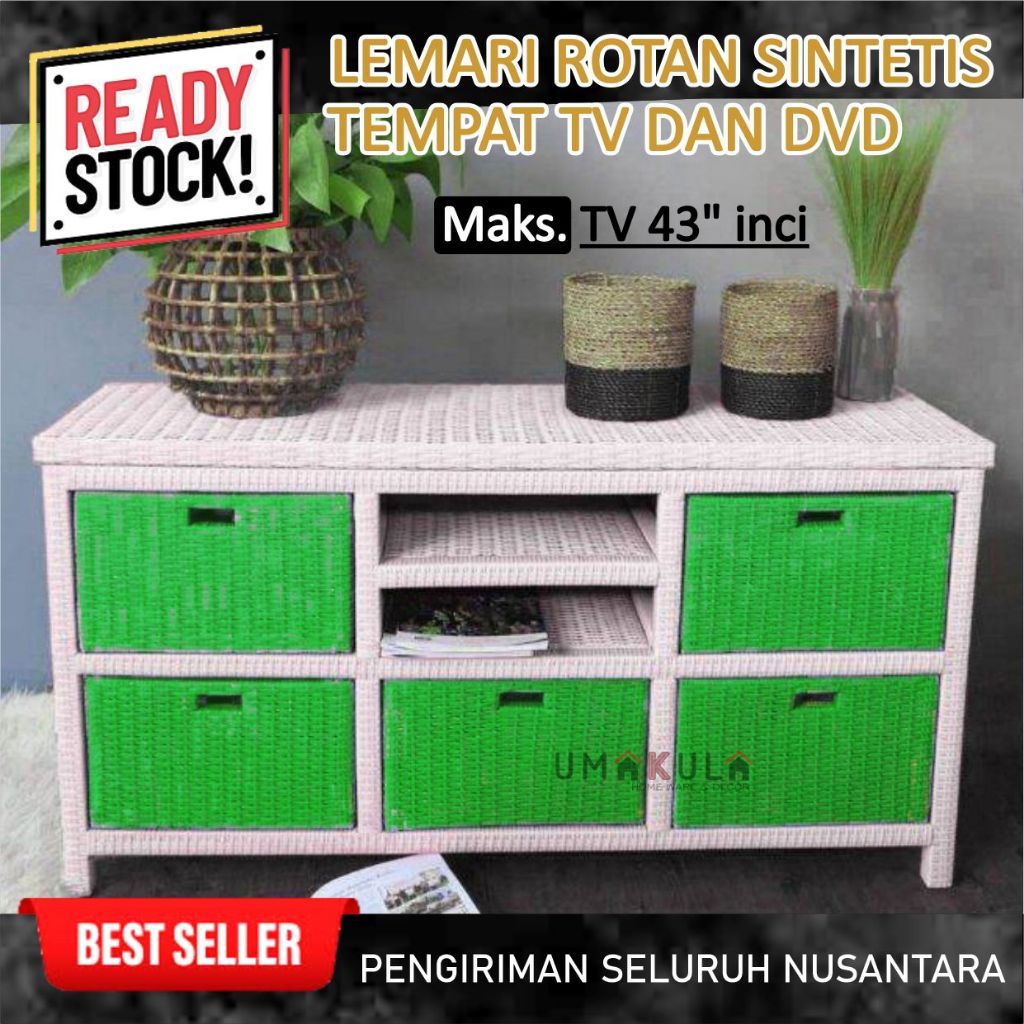 Jual Lemari Rak Rotan Sintetis 5 Laci Buffet Bufet Meja TV 43 inci ...