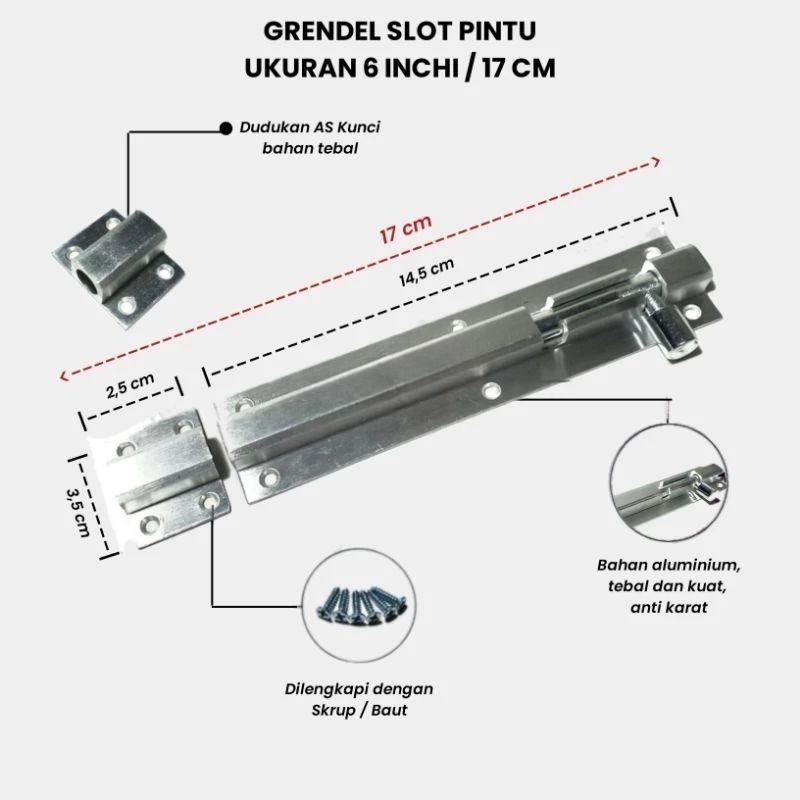 Jual Grendel slot pintu size 6 inch ( 17cm ) slot kunci pintu atas ...