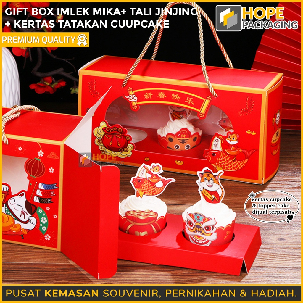 Jual Gift Box Imlek Tatakan Cupcake Tali / Kotak mika imlek Snack Imlek ...