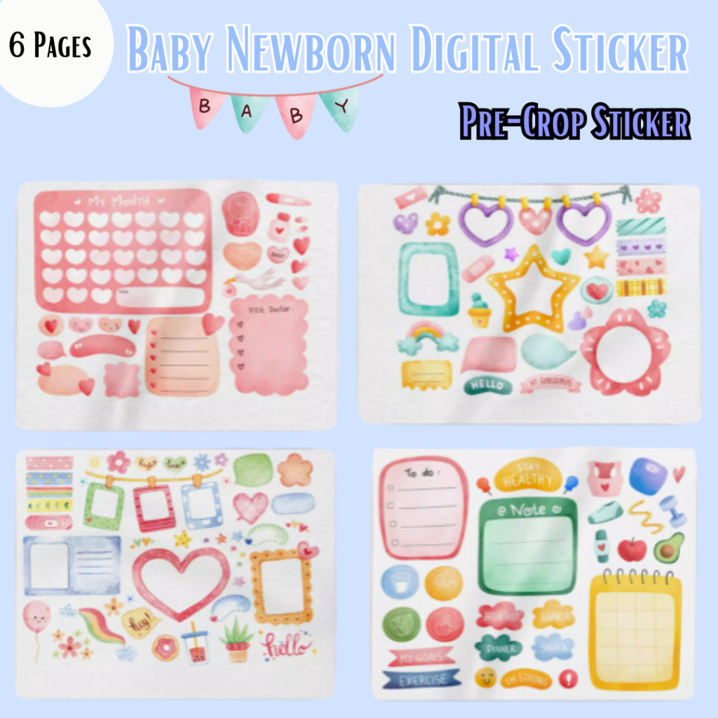 Jual Sticker Digital Pre-crop Cute --- Baby Newborn Digital Sticker ...