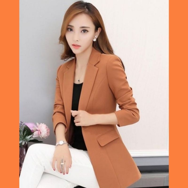 Jual Jas Blazer Wanita Formal Kantoran Terracotta Korean Style Kancing ...