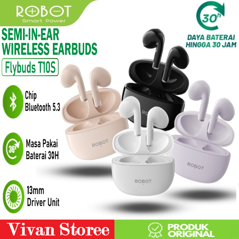 Jual ROBOT TWS Flybuds T10S Wireless Headset Bluetooth 5.3 Earphone ...