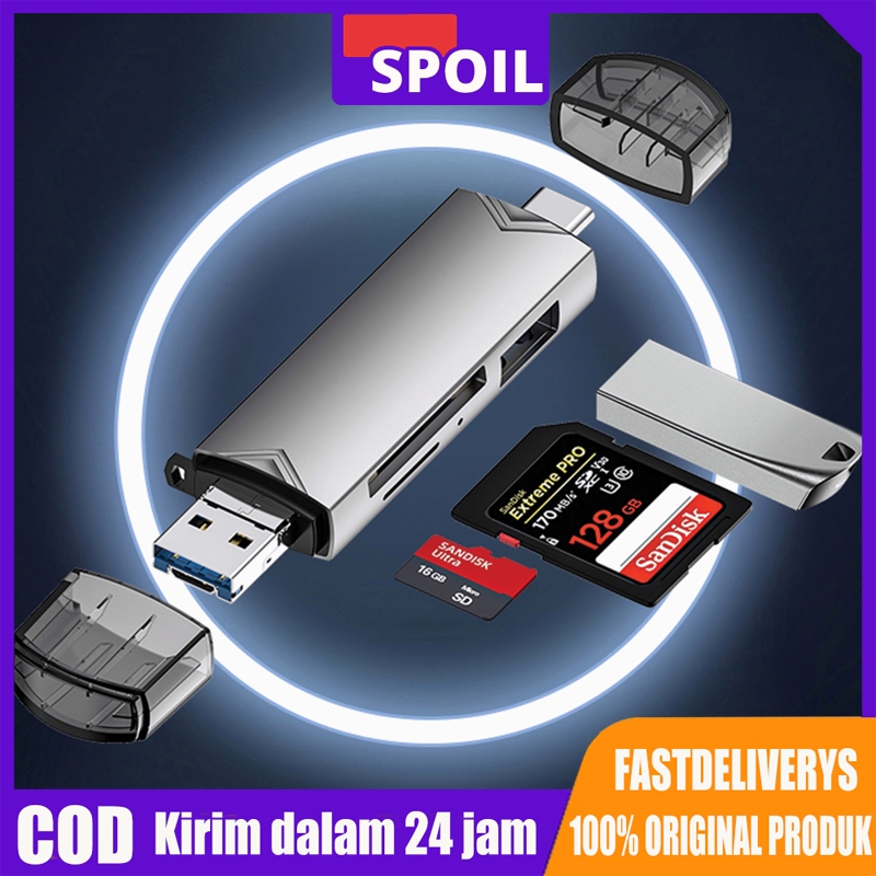 Jual SPOIL Card Reader USB 3.0 Type C Micro SD High Speed OTG 6 in 1 ...