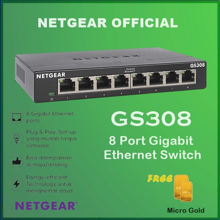 Jual Netgear GS308 : 8-Port Gigabit Ethernet Switch | Shopee Indonesia
