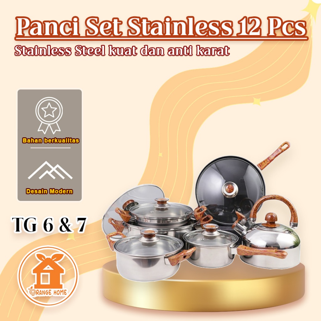 Jual Panci Set Stainless Steel 12 Pcs Dengan Teko panci set anti ...