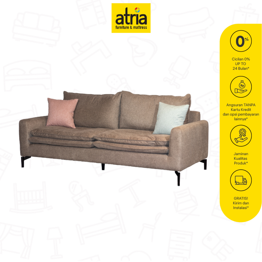 Jual Atria Sofa Believe 3 Seater 210X95X87Cm Brown | Shopee Indonesia