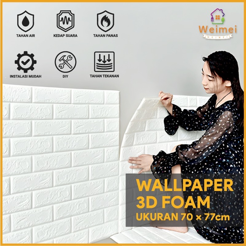 Jual 70CM x 77CM Wallpaper Dinding 3D Foam Motif Batu Bata Dekorasi ...
