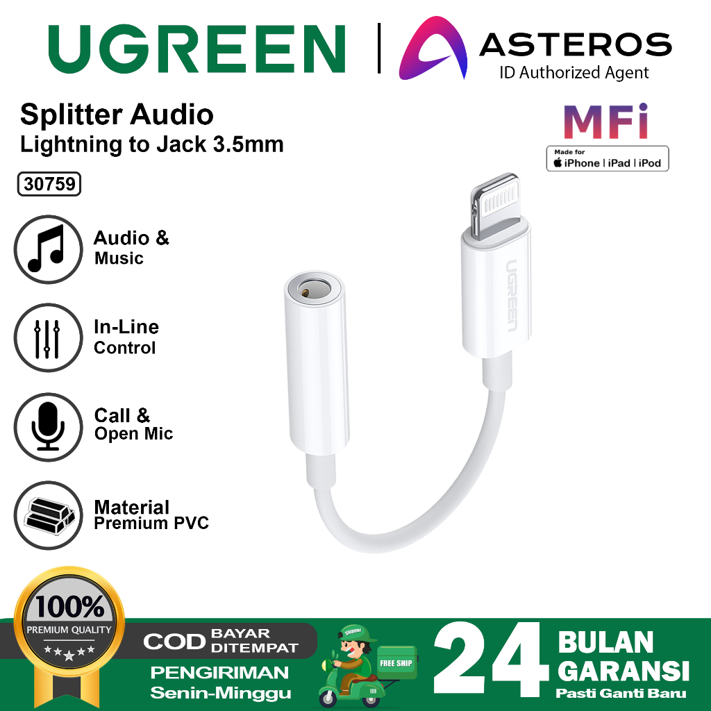 Jual UGREEN Splitter iPhone MFi Lightning To Jack 3.5mm 30759 30756 | Shopee Indonesia