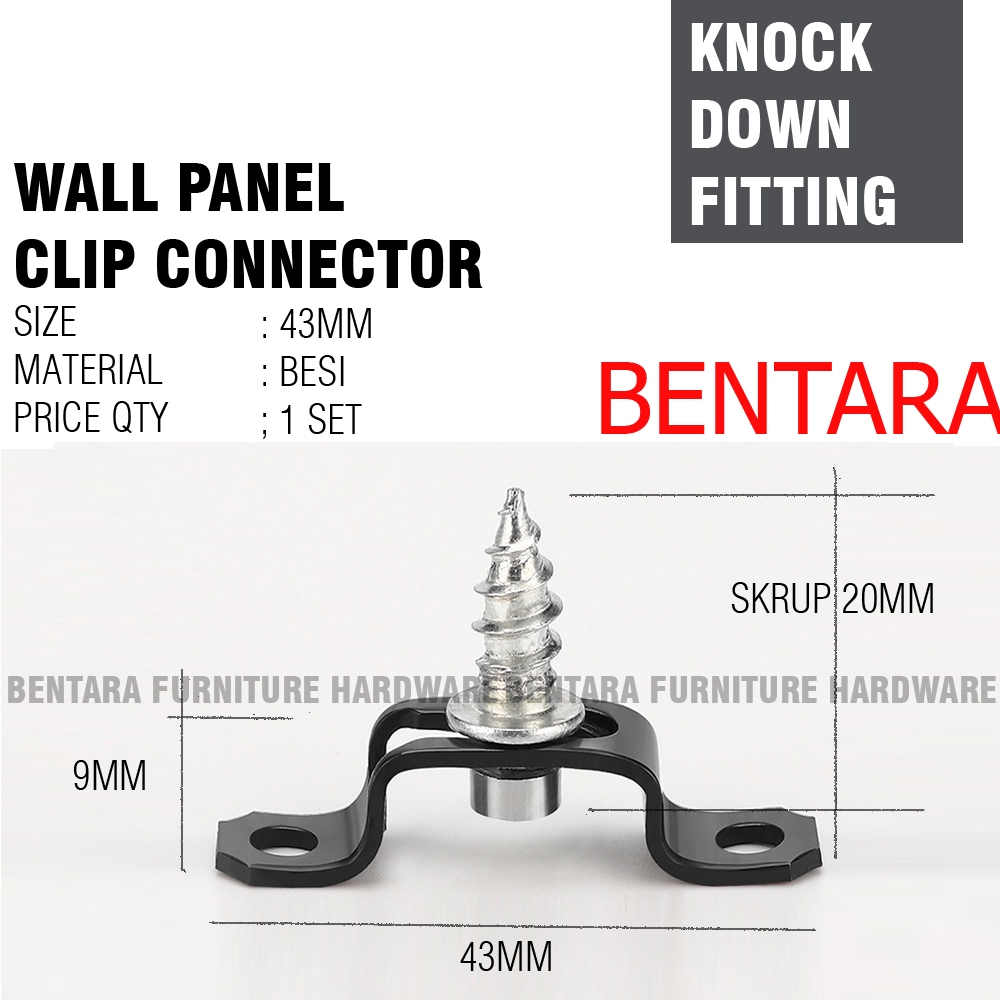 Jual 4CM WALL PANEL CLIP CONNECTOR PLAT SKUP BESI BLACK HITAM KNOCK ...
