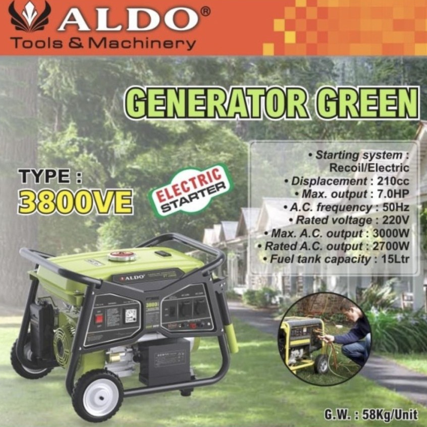 Jual MESIN GENSET GENERATOR ALDO 3000WATT 3.000 WATT 7HP ALDO GREEN ...