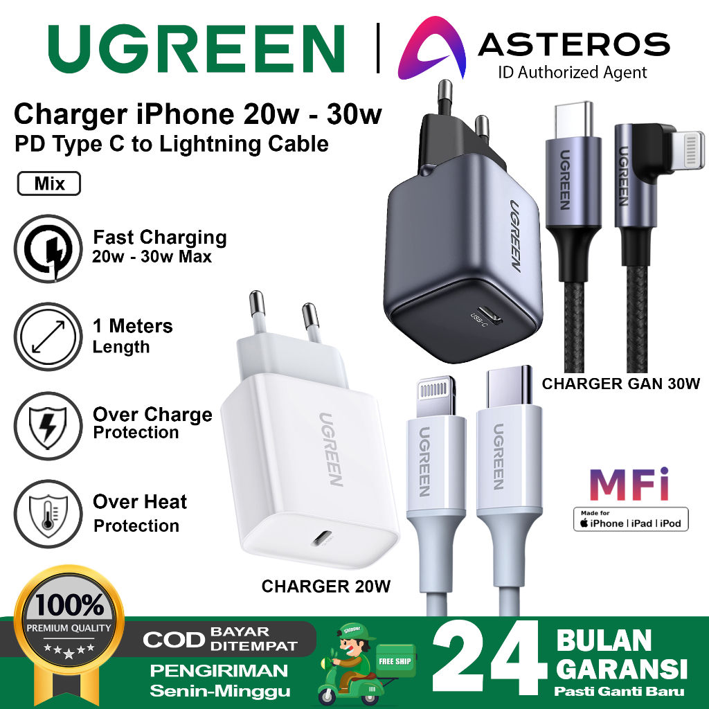 Jual UGREEN Charger MFI iPhone 11 12 13 14 PD Type C to Lightning Fast Charging 20w 30w | Shopee ...
