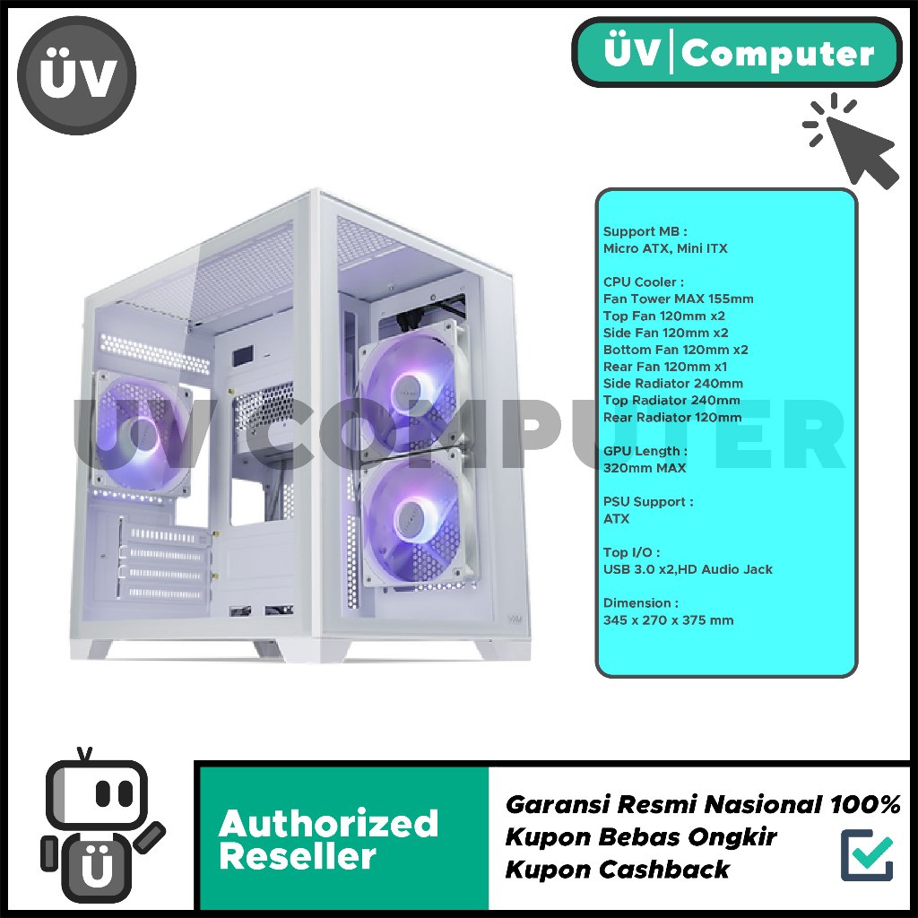 Jual Casing PC Komputer Tecware VXM2 TG Dual Chamber M-ATX Case White ...