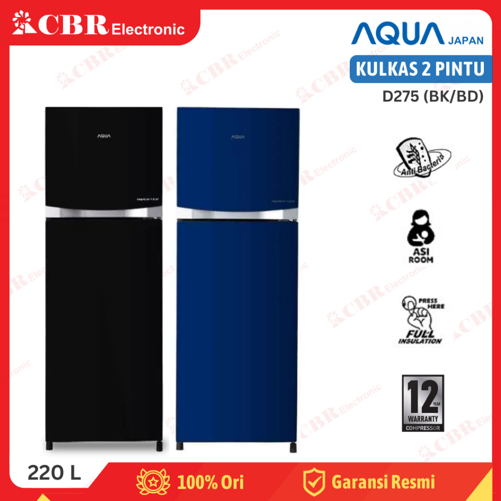 Jual Kulkas AQUA 2 Pintu AQR-D275R (BK) / AQR-D275R (BD) - 220 L / Inverter | Shopee Indonesia