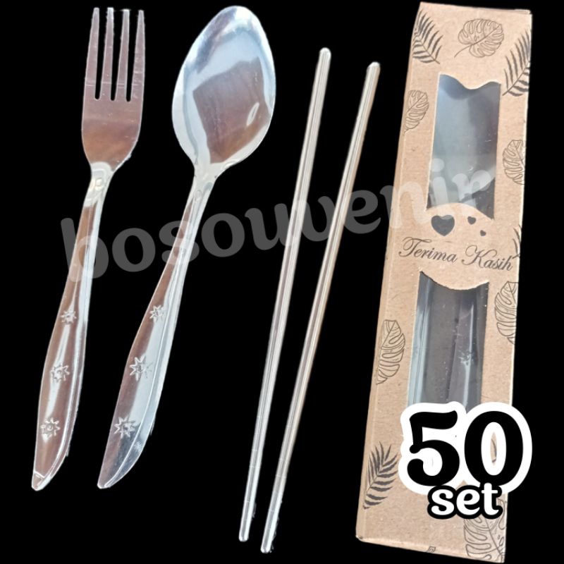 Jual Isi 50 set Sendok Garpu Sumpit Stainless BINTANG + Box rustic ...