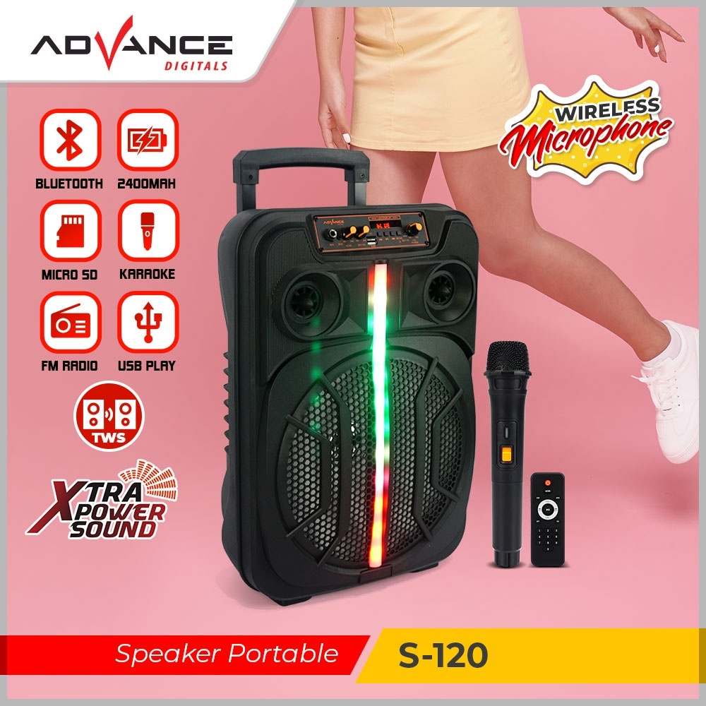 Jual Speaker Advance Bluetooth Music & Karaoke S-120 12" Free Mic / S120 Free Mic Wireless ...