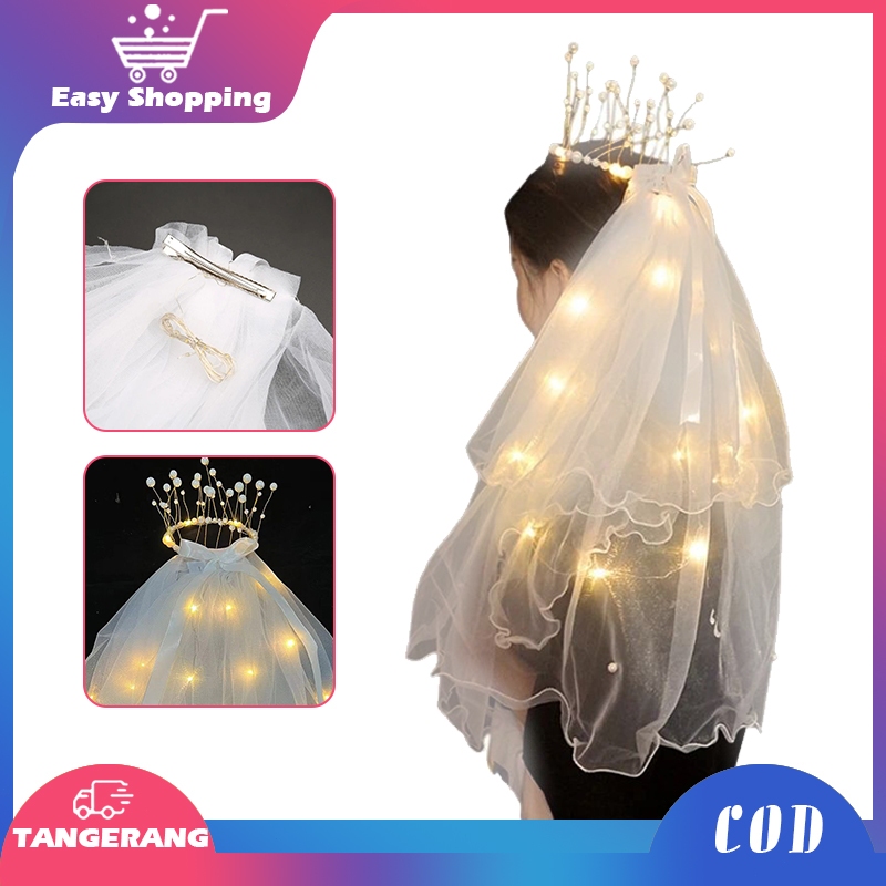 Jual Mahkota Wedding Veil Led Bridal Veil Glow In The Dark Kain Veil ...