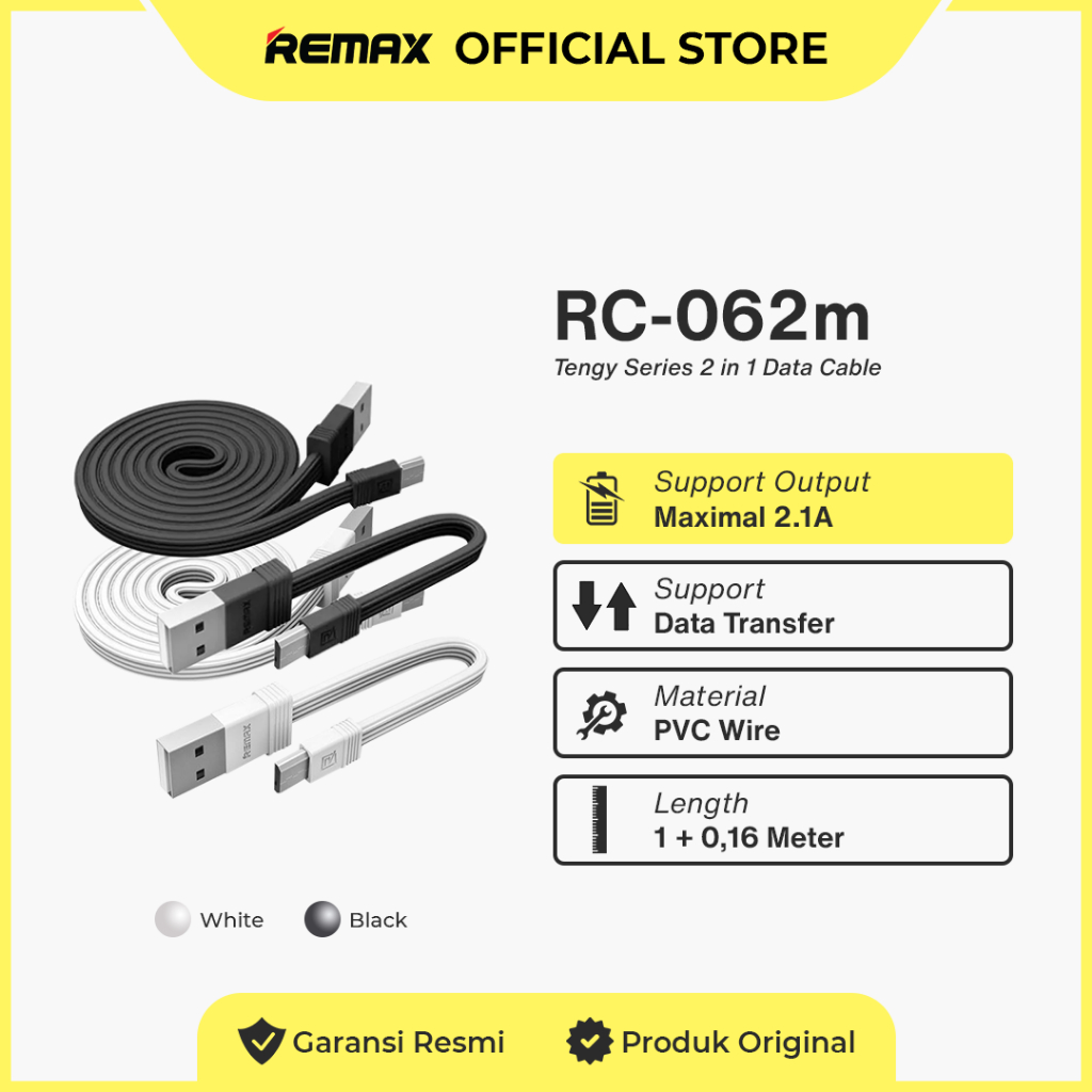 Jual Remax Tengy Series Cable Charging 2in1(1M+0.16M) PVC Material For ...