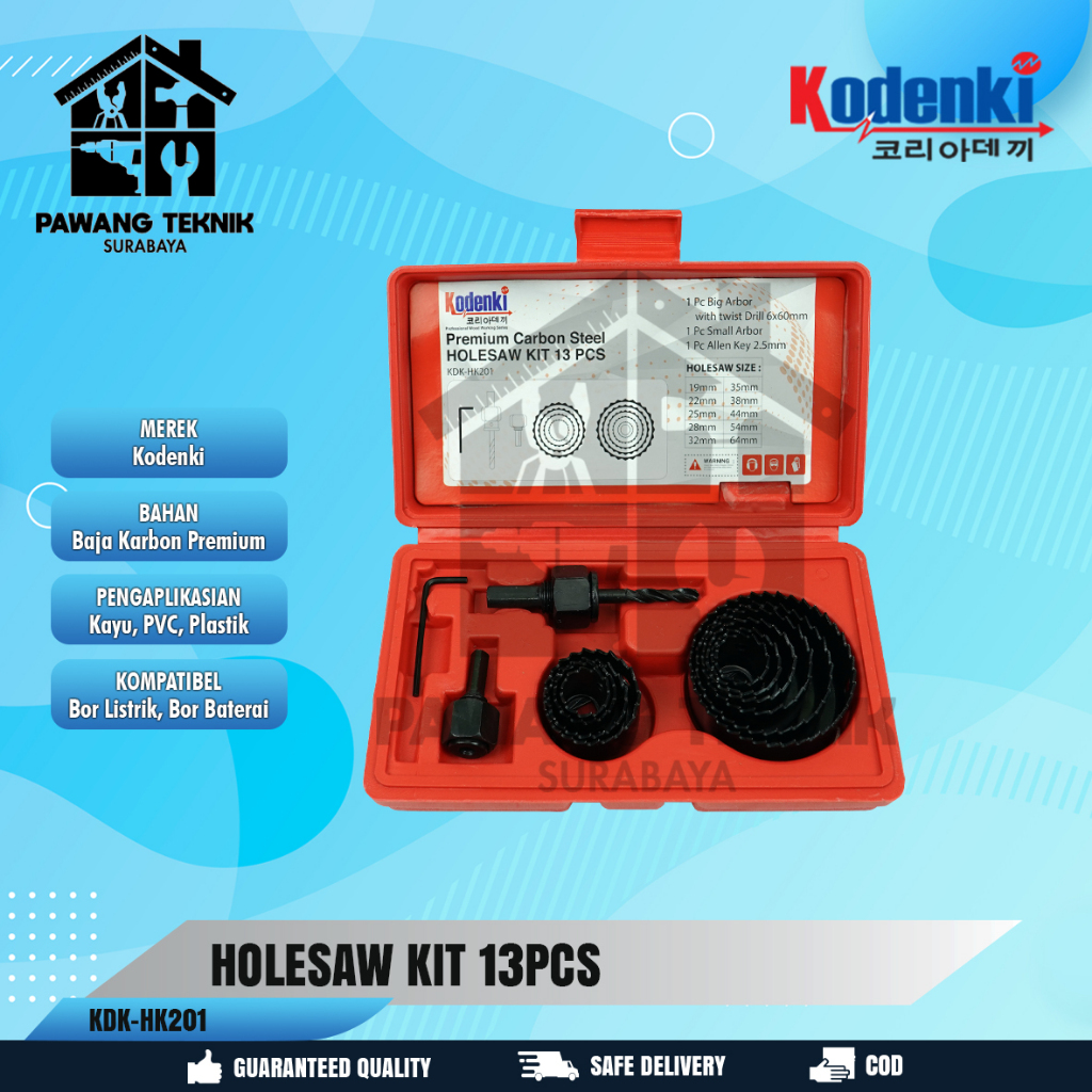 Jual Kodenki Mata Bor Kayu Hole Saw Kit 13pcs - Mata Bor Pelubang Kayu ...