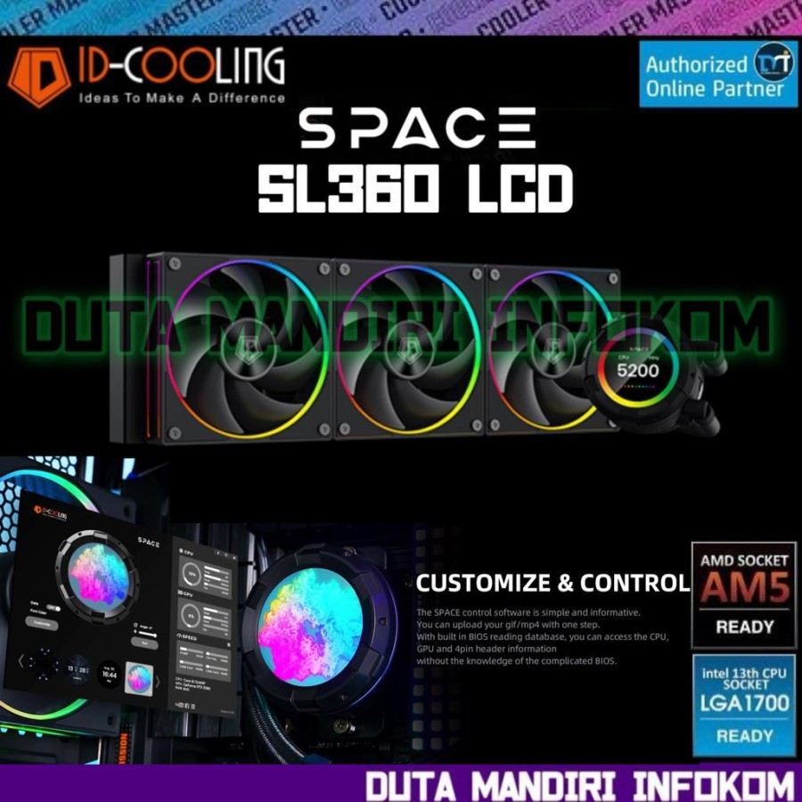 Jual ID-Cooling SPACE SL360 ARGB BLACK - AIO Liquid CPU Cooler LCD ...