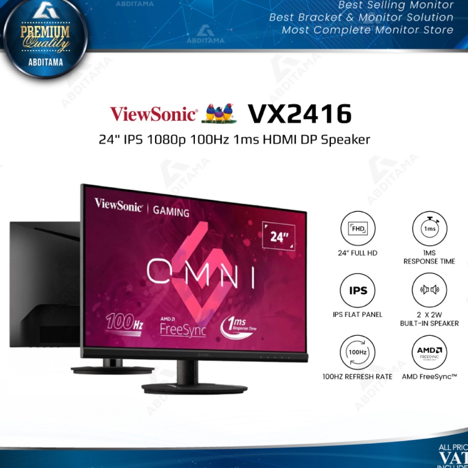 Jual ART J94O Monitor LED VIEWSONIC VX2416 24 IPS 18p 1Hz 1ms HDMI DP ...
