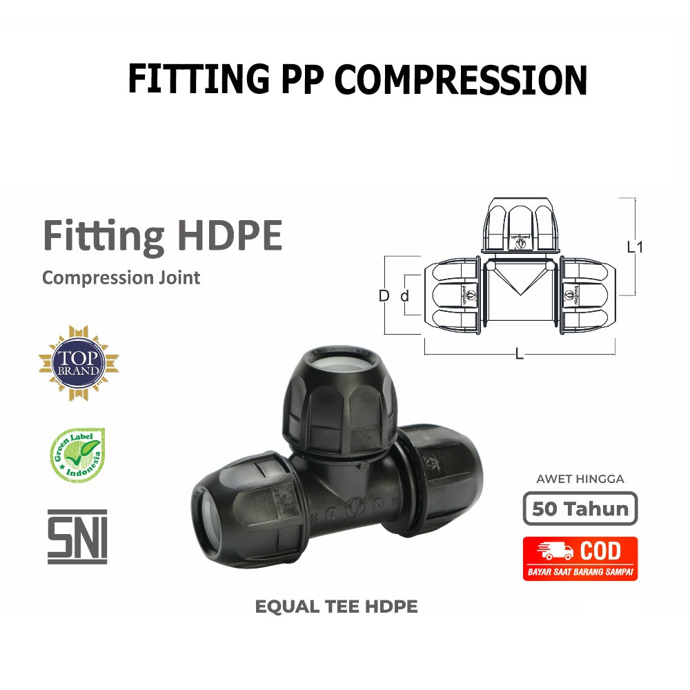 Jual Fitting HDPE Equal Tee Ukuran 50 MM 1 1/2" Inch Sambungan Pipa HDPE High Quality | Shopee ...