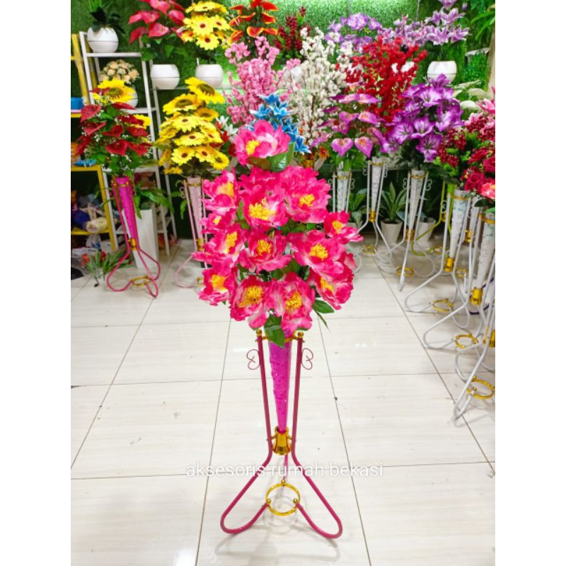 Jual RANGKAIAN BUNGA PEONY ARTIFICIAL 18 KUNTUM DENGAN POT STANDING ...