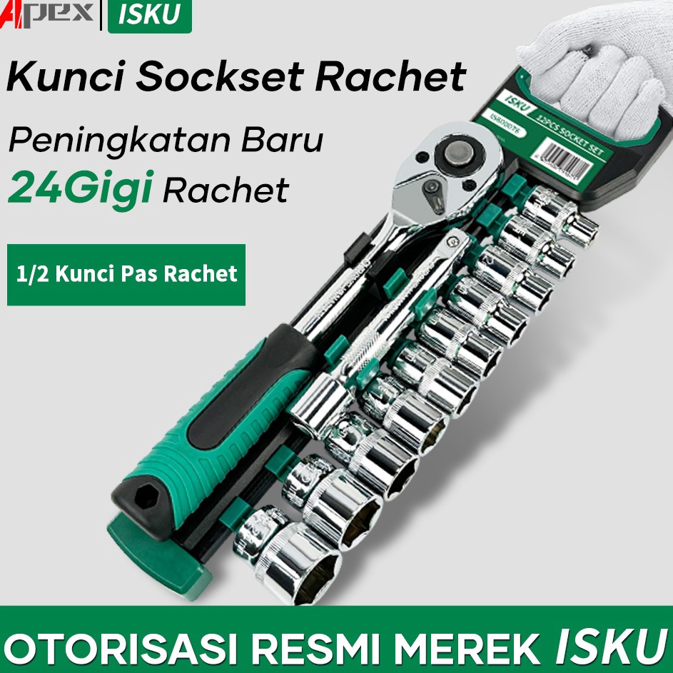 Jual Hkb ISKU kunci sok socket set 12 pcs kunci pas ratchet 12 inch kunci toris extention bar ...