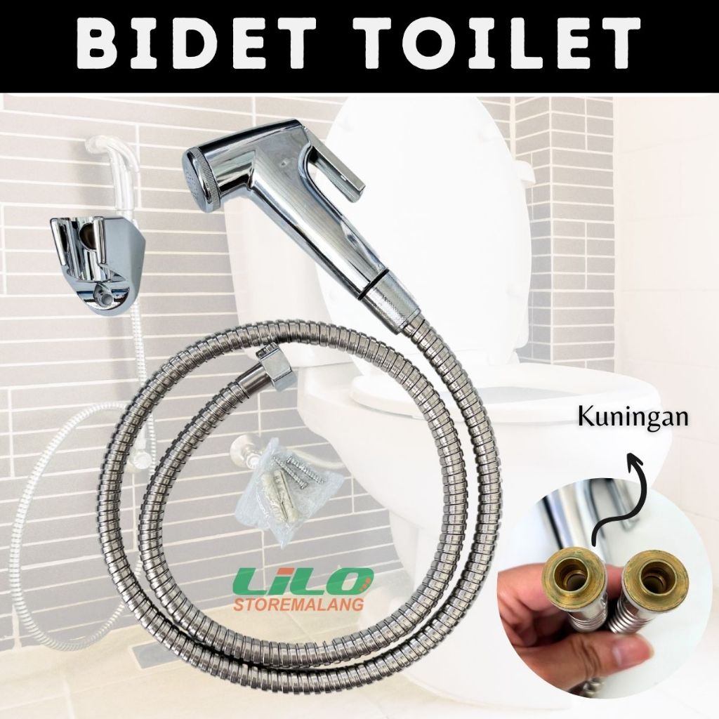 Jual Semprotan Jet Shower Bidet kloset toilet + selang metal CHROME L82 ...