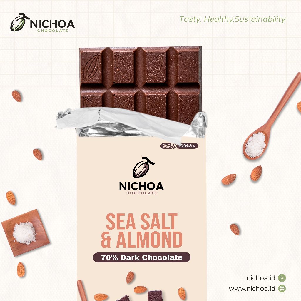 Jual Nichoa Dark Coklat - Sea Salt Almond 70% Dark Chocolate - Less ...