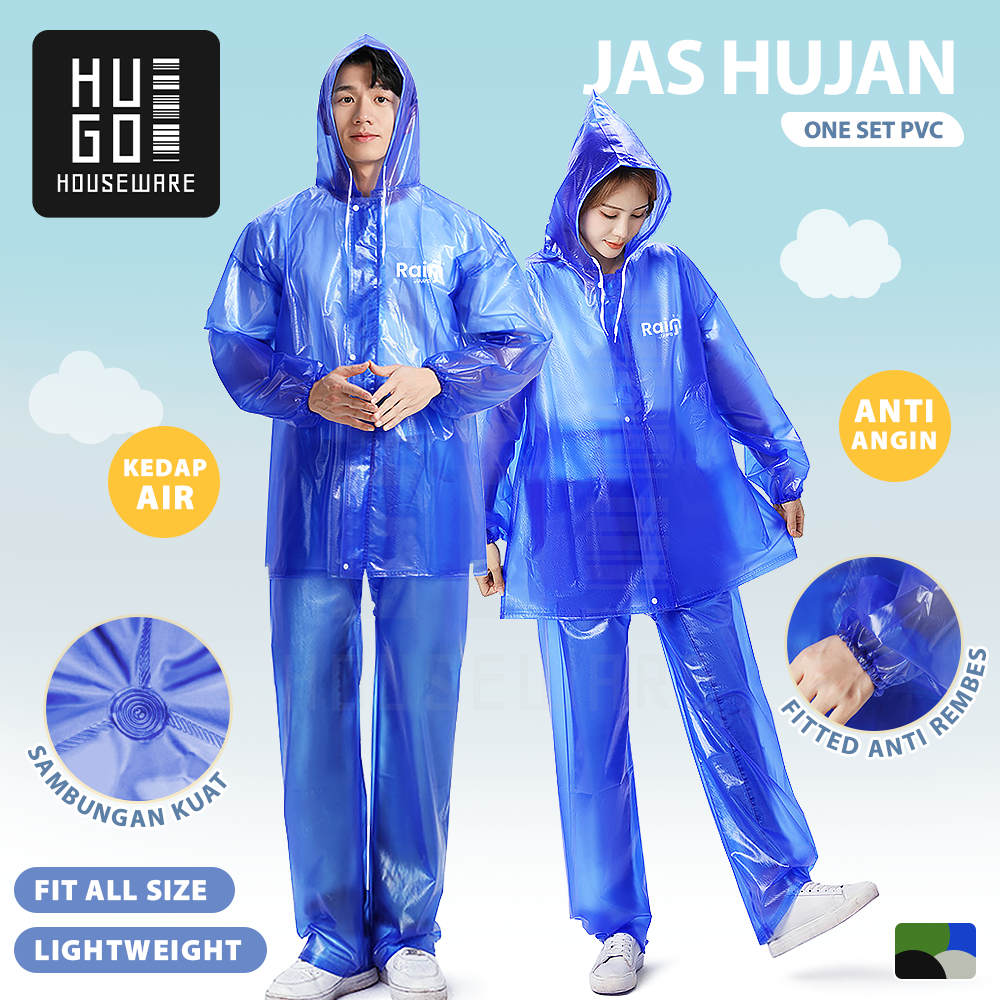 Jual HUGO Jas Hujan Dewasa Bahan PVC Tebal Setelan Jas Hujan Pria Wanita Elastis Anti Rembes ...