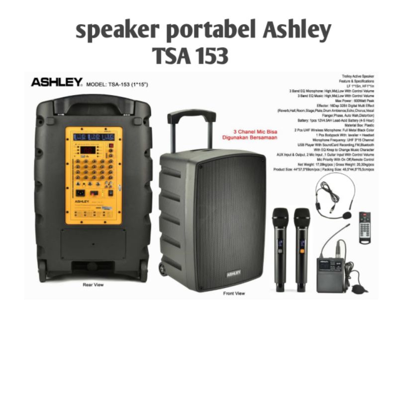 Jual Speaker Aktif Portable ASHLEY TSA 153 ORIGINAL 15 INCH 600 WATT | Shopee Indonesia