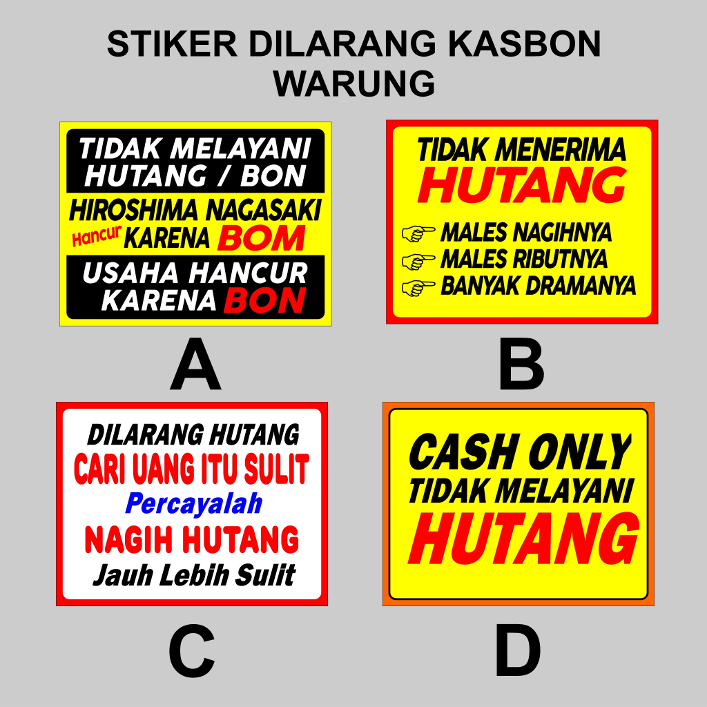 Jual stiker dilarang ngutang - tidak menerima hutang - tidak boleh bon - dilarang bon - tidak ...