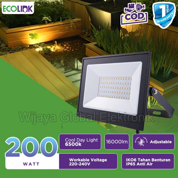 Jual Lampu LED Sorot Tembak Ecolink Flood Light 200 Watt W Putih Floodlight 200W 200watt Tahan ...