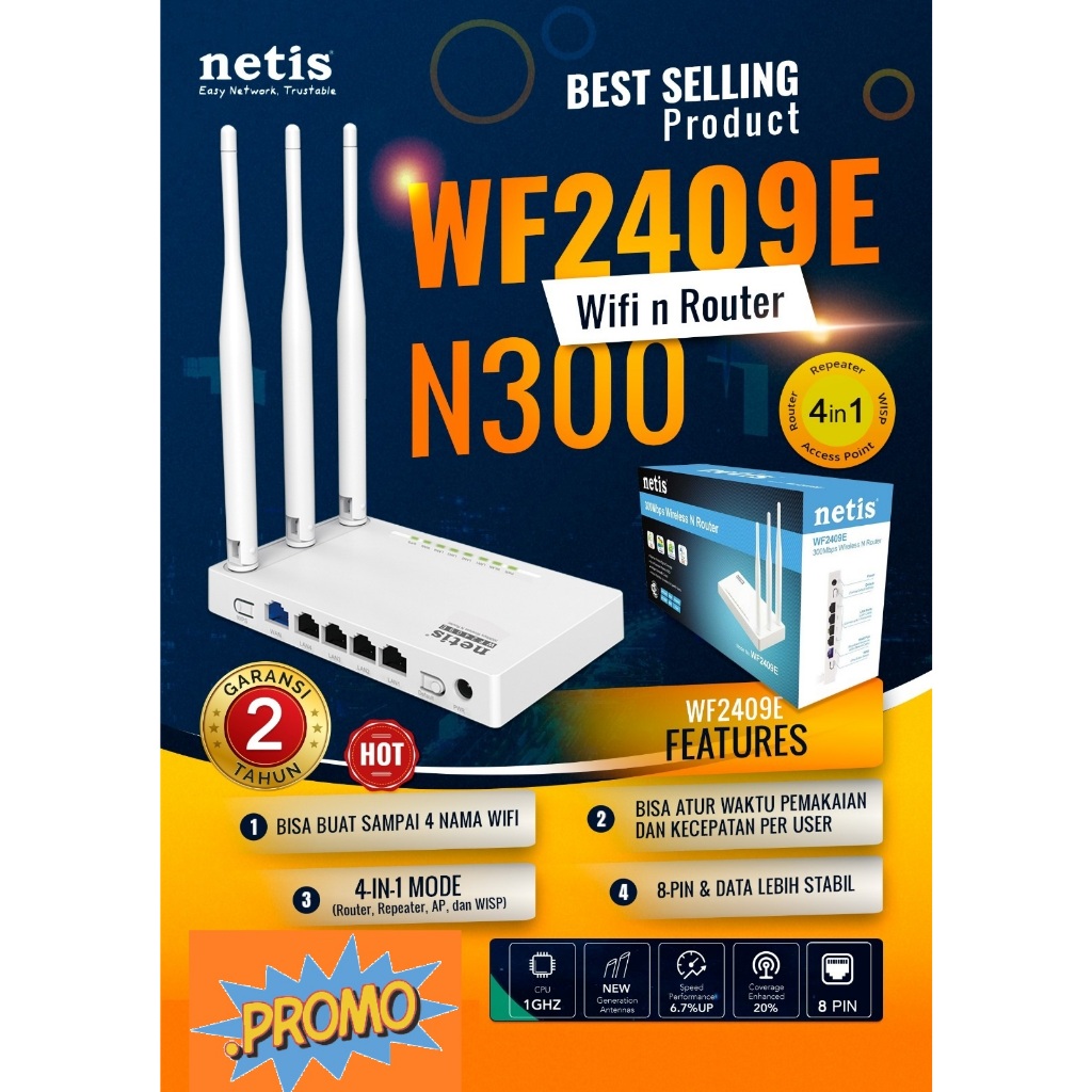 Jual Netis WF2409E 3-Antenna N300 Easy Setup Wireless Router | Shopee Indonesia