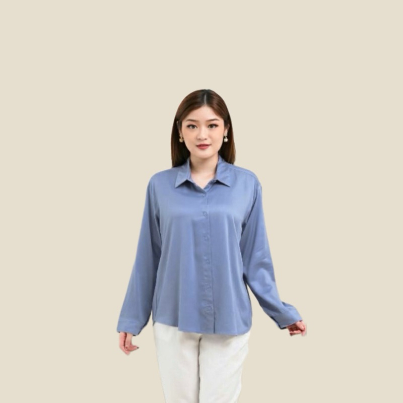 Jual KEMEJA WANITA POLOS LENGAN PANJANG WANITA KATUN TWILL LONG SHIRT (COD) / kemeja premium ...