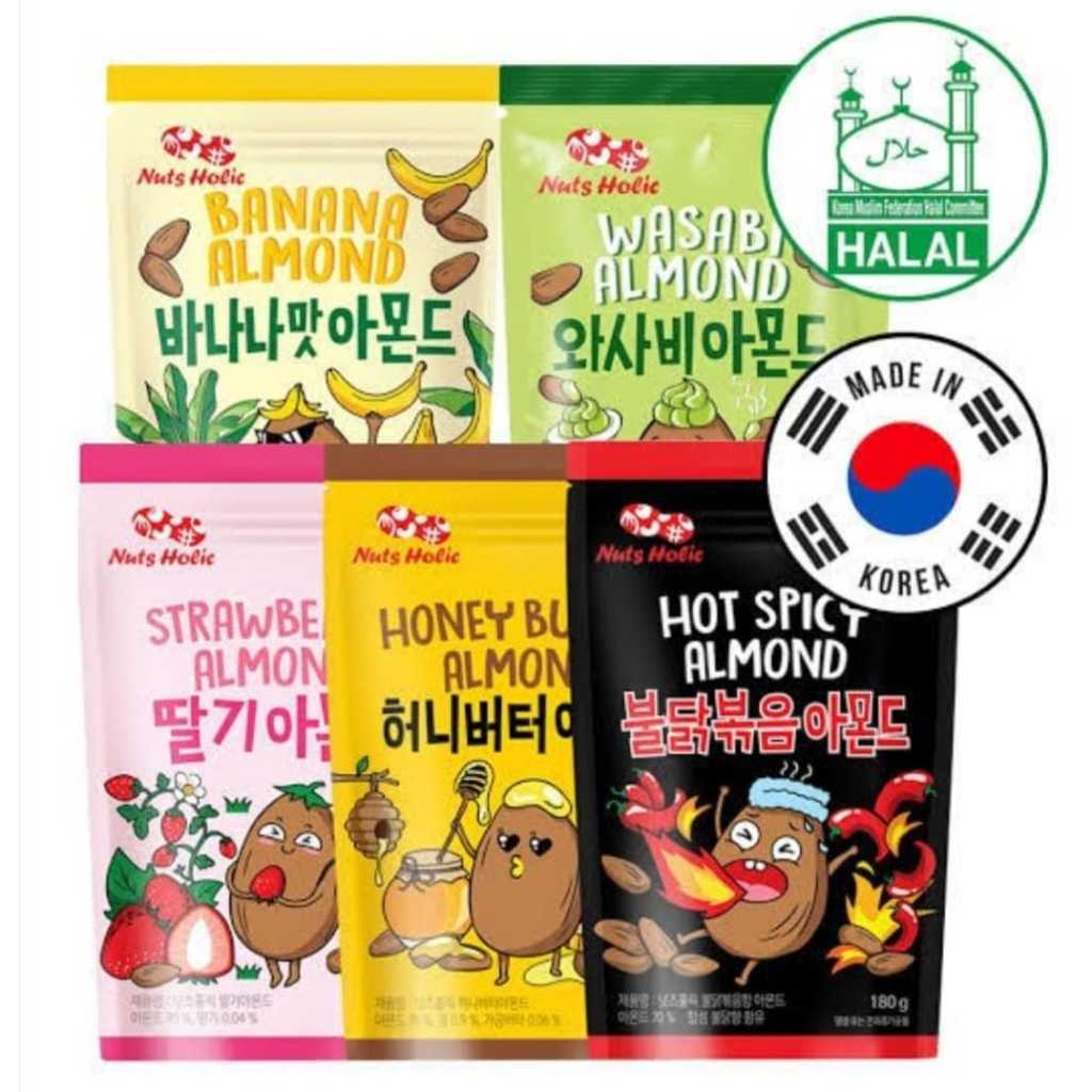 Jual NUTS HOLIC Korean Almond HALAL 180g Honey Butter Strawberry Banana ...