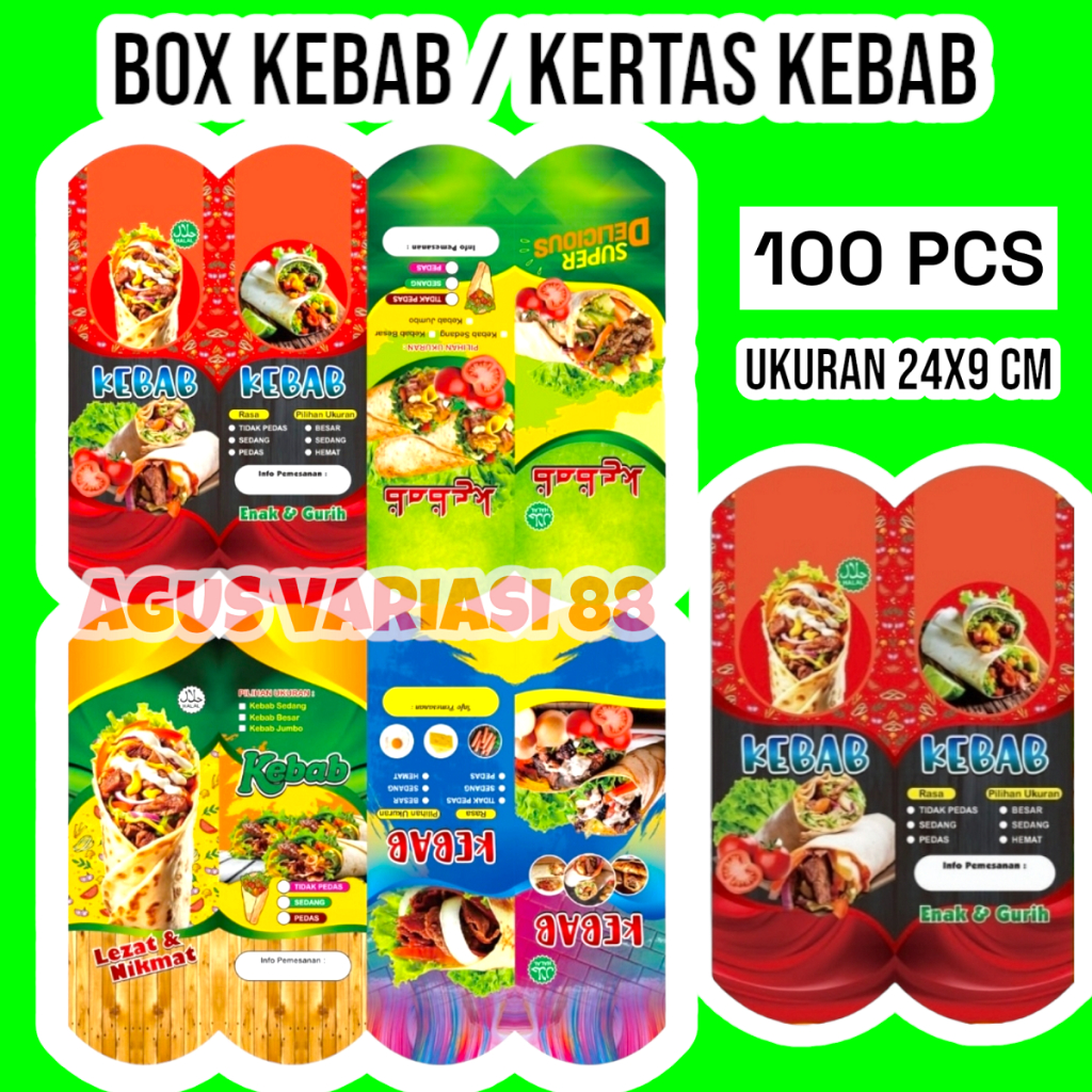 Jual 16 GAMBAR KERTAS KEBAB 100 LEMBAR /Box Kebab Jumbo Murah / Bungkus ...