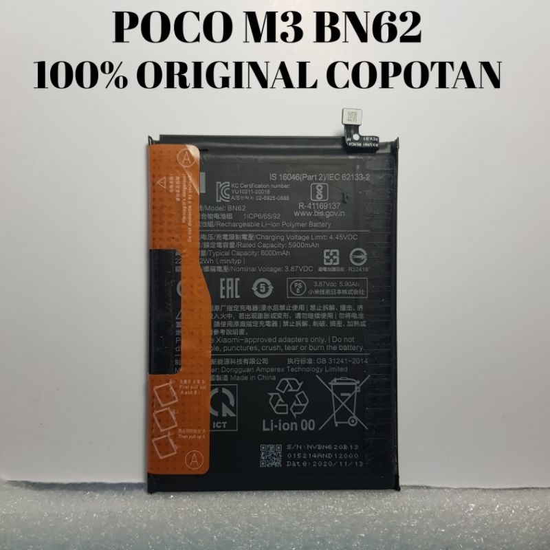 Jual BATERAI POCO M3 BN62 100% ORIGINAL COPOTAN | Shopee Indonesia
