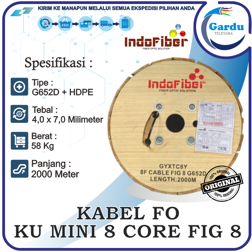 Jual Kabel Fiber Optic KU Mini 8 Core Fig 8 Panjang 2000M Merk Indofiber | Shopee Indonesia