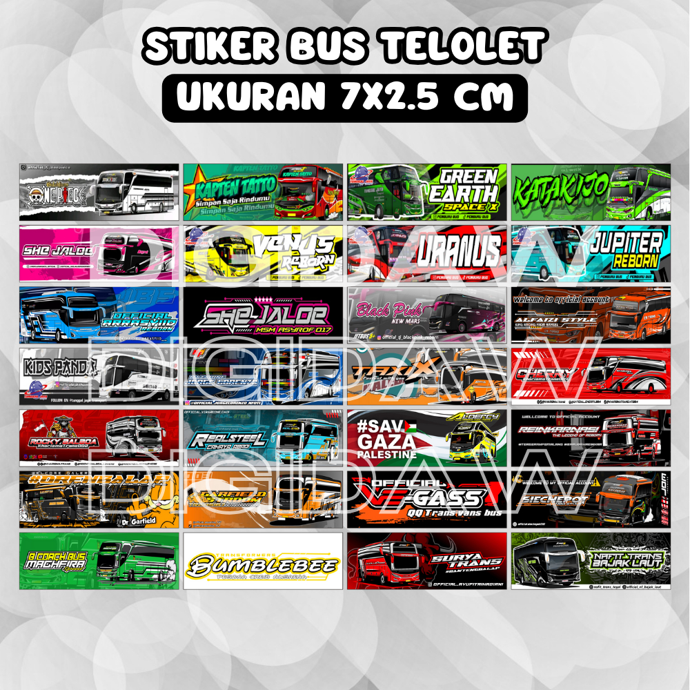 Jual CETAK STIKER BUS BASURI PANJANG ISI 28 PCS 7X2.5CM TERMURAH stiker ...