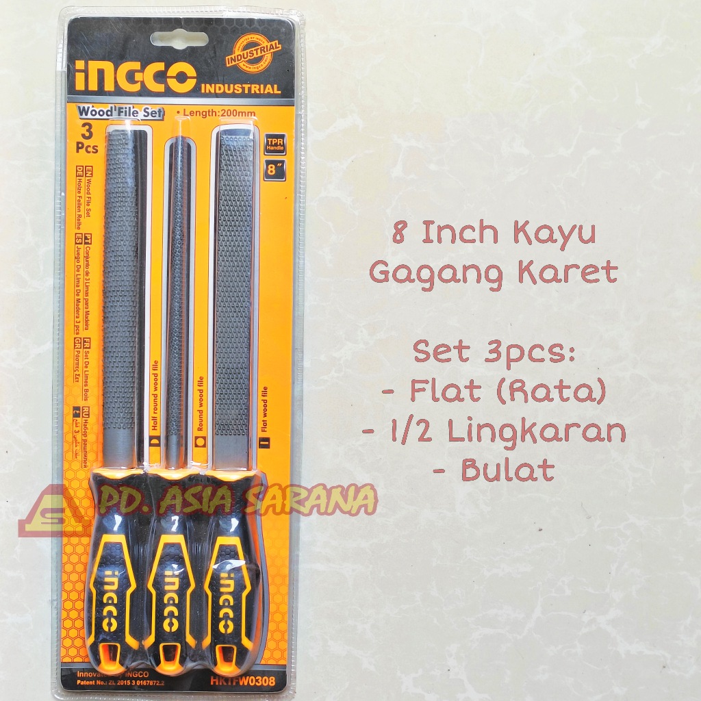 Jual Kikir Kayu 8" Inch Set (3pcs) INGCO HKTFW0308 Wood File Gepeng ...
