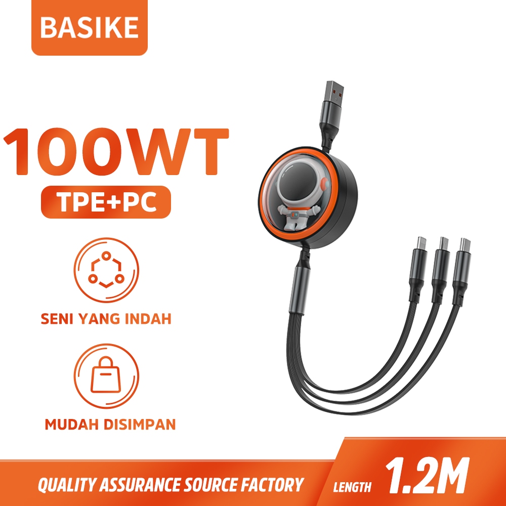 Jual BASIKE Kabel Data iPhone Samsung Fast Charging 100W 6A Lightning Tipe C Micro USB 3 in 1 ...