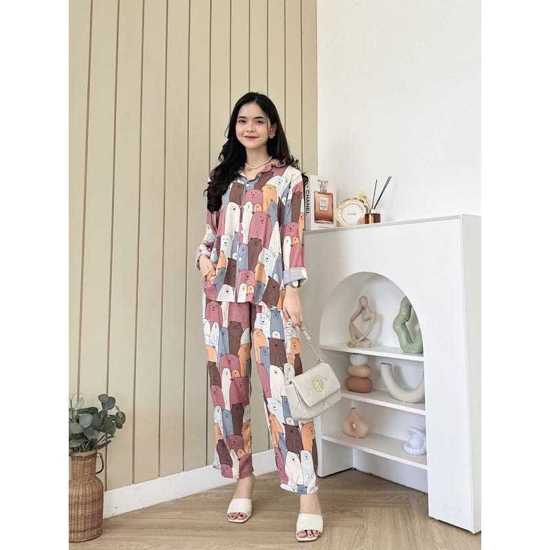 Jual One Set Piyama Setelan Rayon Pajamas Viscose Motif Terbaru Wanita Dewasa Lengan Panjang ...