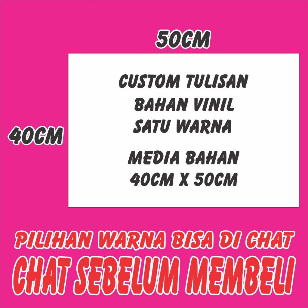 Jual stiker cutting custom tulisan - bahan vinil - media 40cm x 50cm ...