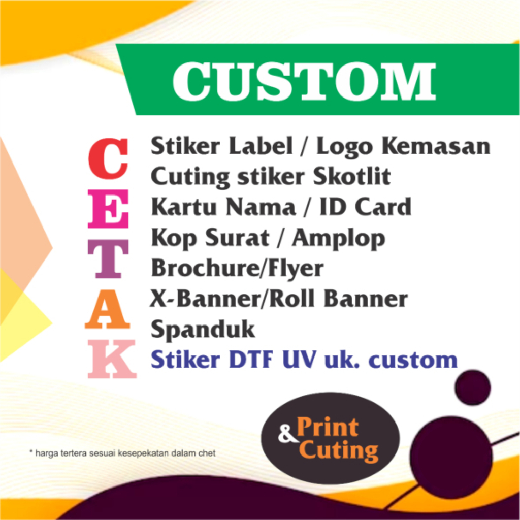 Jual Cetak custom cuting stiker / stiker DTF UV / stiker decal / banner ...