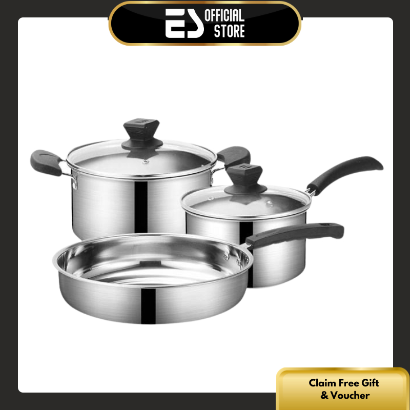 Jual Es Set Panci Dan Wajan Stainless Steel Panci Sup 22cm Panci Mie 18cm Wajan 26cm