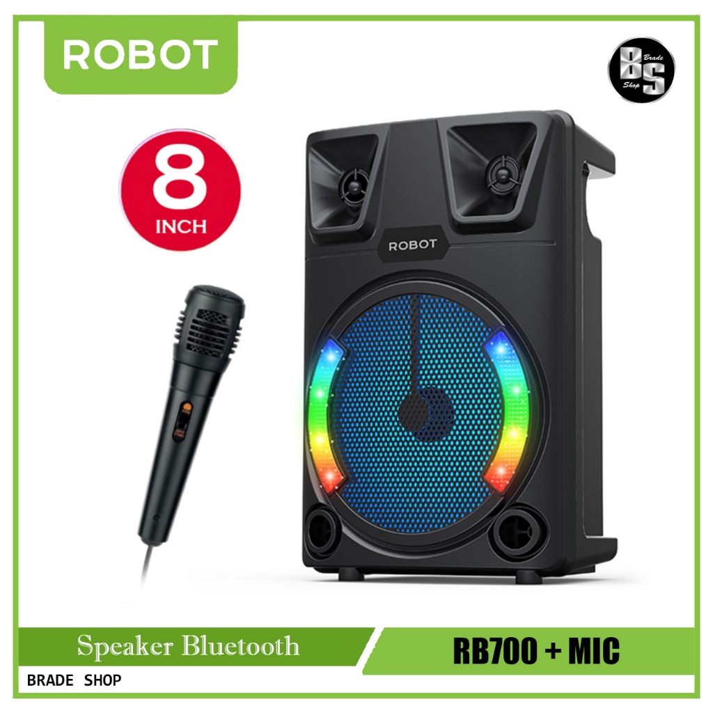 Jual Speaker Bluetooth Robot 8 Inch + Wired Microphone RB700 Portable Karaoke RGB Speaker ...
